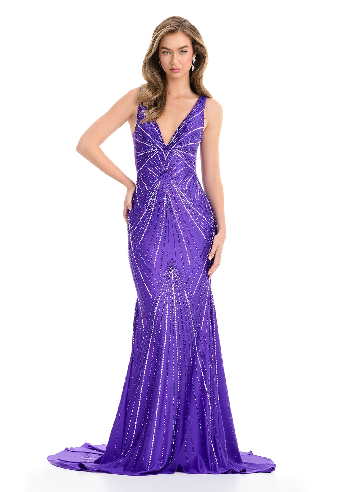 ASHLEYlauren 11693 Fitted Jersey Gown - Purple | Lady Black Tie
