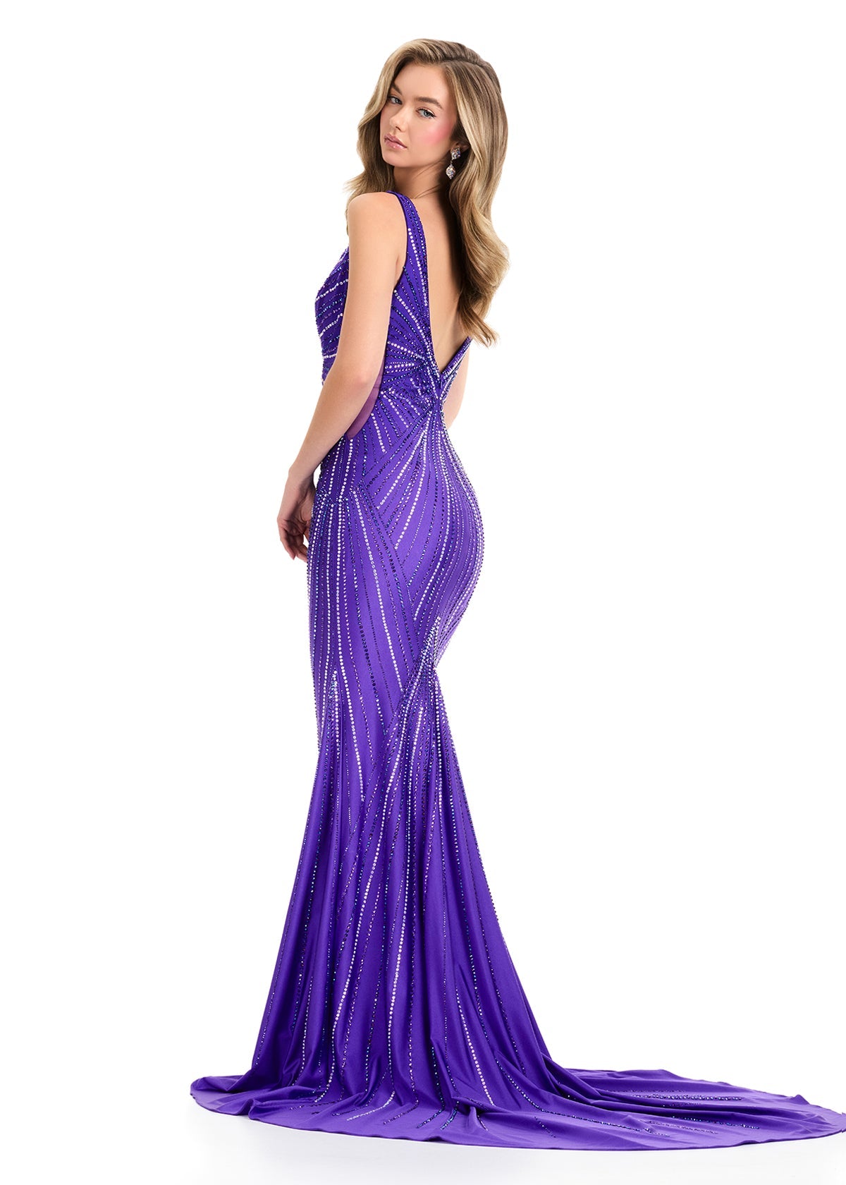 ASHLEYlauren 11693 Fitted Jersey Gown - Purple | Lady Black Tie