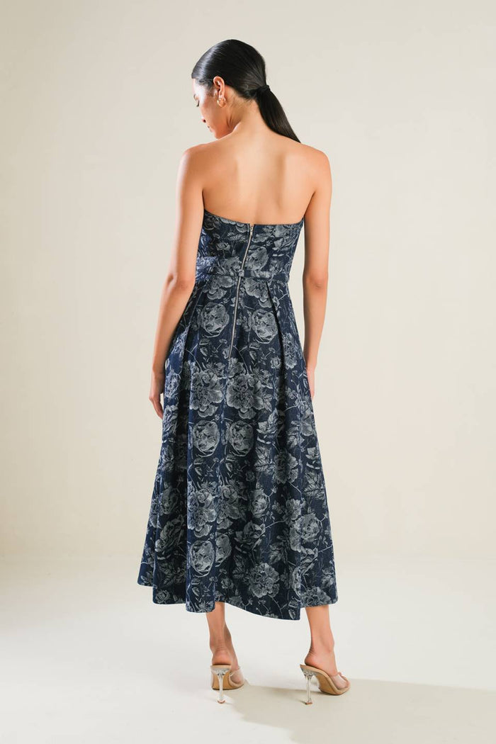 EVOLVING REFLECTIONS DENIM MIDI DRESS | Lady Black Tie