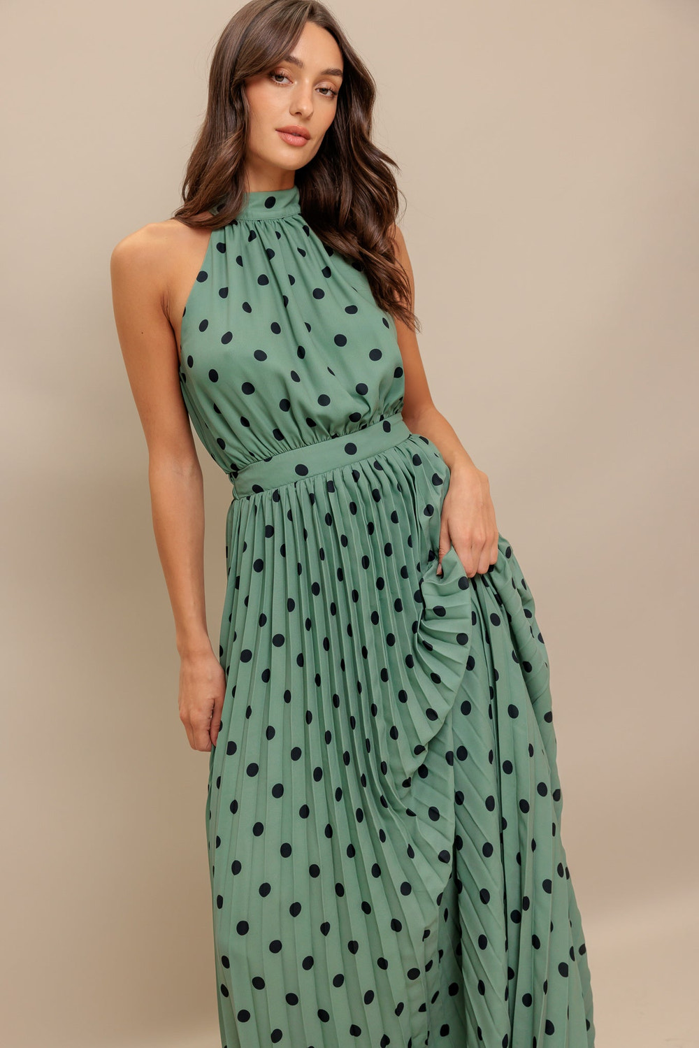 POLKA DOT SAGE MAXI DRESS - LADY BLACK TIE